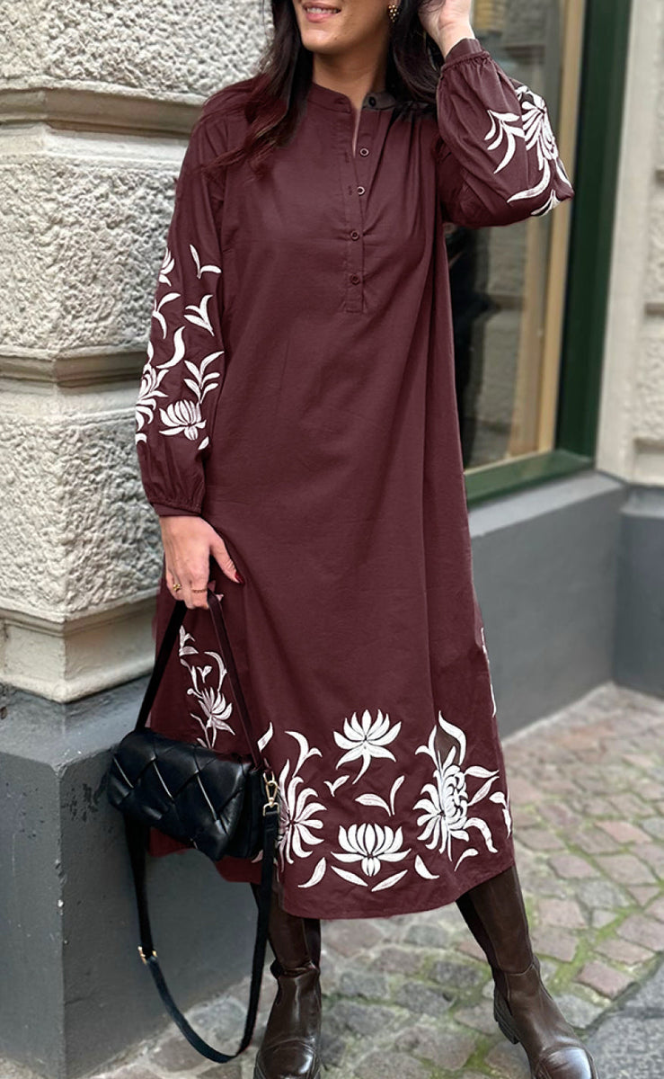 Say INA Copenhagen Kjole - Tilde Long - Burgundy Red W. Emroidery ...