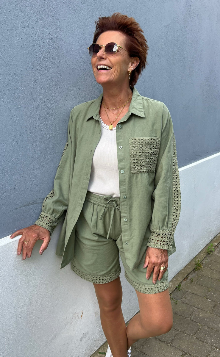 Say INA Copenhagen Skjorte - Sandy Linen - Army Green | Rask levering ...